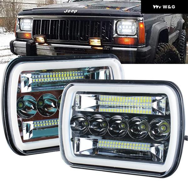 7X6 5X7インチ ヘッドライト 110W DRL 1984-2001 JEEP CHEROKEE XJ用 スクエアLED ヘッドライト 1986-1995 JEEP WRANGLER YJ用 カスタムパーツ アクセサリー 交換用部品Hi...