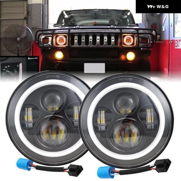 ジープ ラングラー 7インチ LED ヘッドライト 2個セット 7インチ ラウンド DRL ウィンカー ハロー ヘッドライト ハマー H2 2003-2009 9007 H4 アダプター 付き カスタムパーツ アクセサリー 交換用部品Vol...