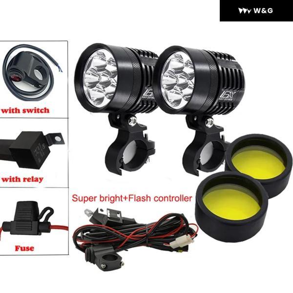 プラグアンドプレイ ヘッドライト LED オートバイ バイク オートバイ バイク 12000LM モトスポットライト 防水 フォグスポット モトス バルブ 超高輝度 フラッシュ コントローラ ー カスタムパーツ アクセサリー 交換用部品Hi...