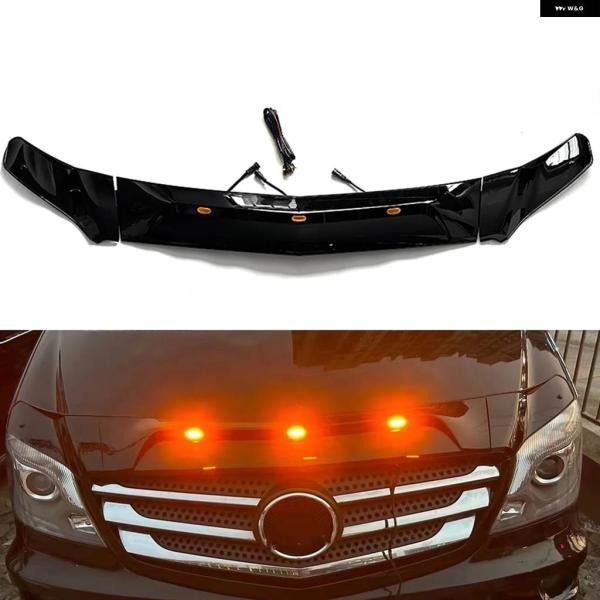メルセデス ベンツ スプリンター W906 2014-2017 フロント エンジン フード ボンネット デフレクターガード バグシールド プロテクター プレートカバー ライト付き カスタム パーツ アクセサリーHigh-concerned ...