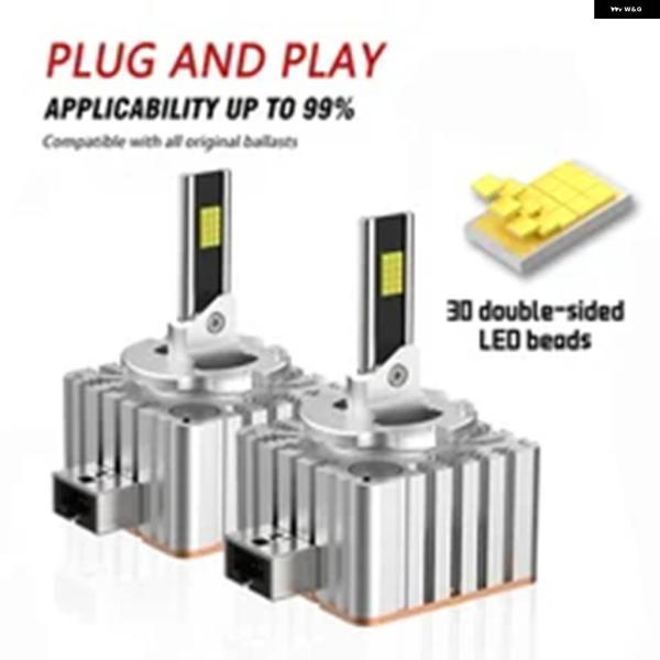 2個 D1S D3S LED CANバス車用 ヘッドライト 電球 D2S D4S D8S 30000LM 300W 6000K ターボ バイLED CSPランプ キット 6000K 12V 24VHigh-concerned chemica...