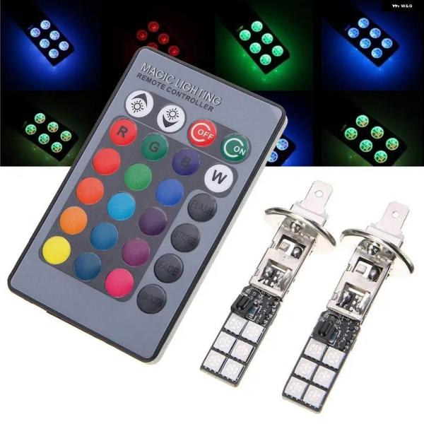 カラフルなH1 LED 電球 5050 12SMD RGB 車用 ヘッドライト フォグライト ランプ リモコン 付き オートバイ 車用アクセサリー 装飾 ランプ付き カスタム パーツ アクセサリーVoltage:12 VOrigin:Mai...