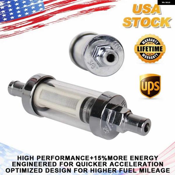 10MM 3/8インチ 汎用 クロームガラス燃料 フィルター 車 ガソリン ディーゼル インライン 再利用可能 カスタム パーツ アクセサリーCountry/Region of Manufacture:chinaBrand Name:CAR...