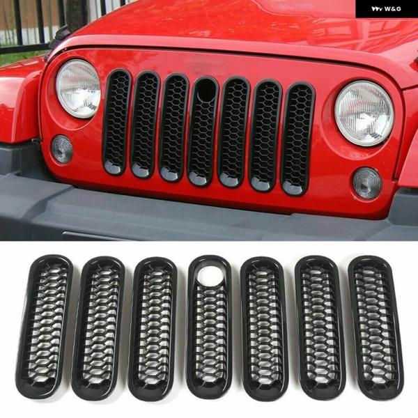 フロント グリル メッシュインサートキット ハニカムクリップイン グリル ガード メッシュ グリル ロックホール付き JEEP WRANGLER JK 2007-2017 カスタム パーツ アクセサリーHigh-concerned chem...