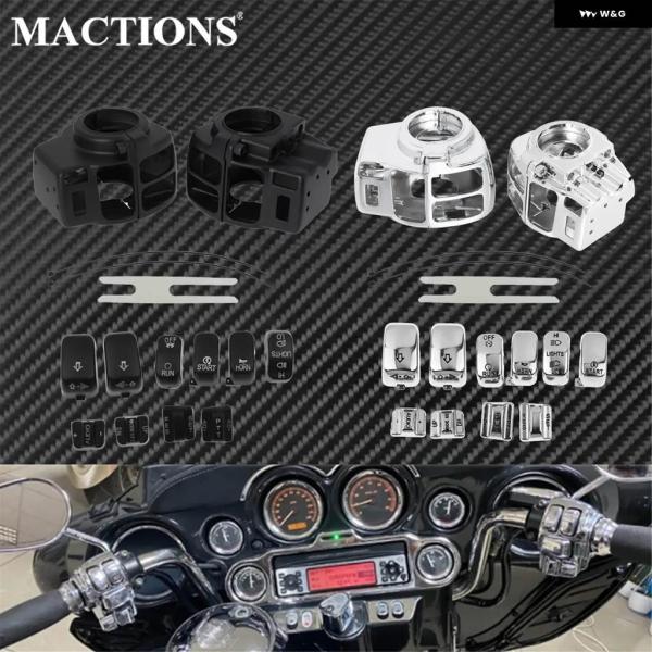 オートバイ ブラッククロームハンド コントロール スイッチ ハウジング スイッチ ボタン キャップ ハーレー ツーリングストリート ロードグライド FLHTK FLTRU 1996-2013 カスタム パーツ アクセサリーHigh-conc...