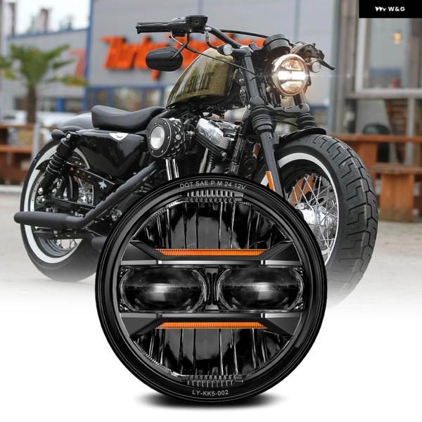 オートバイ 5.75インチLED ヘッドライト プロジェクター エンジェルアイズ H4 5-3/4インチ ヘッドランプ DRLウィンカー ハーレー スポースター ダイナアイアン883 カスタム パーツ アクセサリーHigh-concerne...