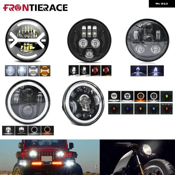 オートバイ フロント ヘッドライト 75インチ丸型LEDライト5個車用 ヘッドランプ DRL/ウインカー/ロービーム付き ハーレー ヘッドライト カスタム パーツ アクセサリーHigh-concerned chemical:NoneWatt...