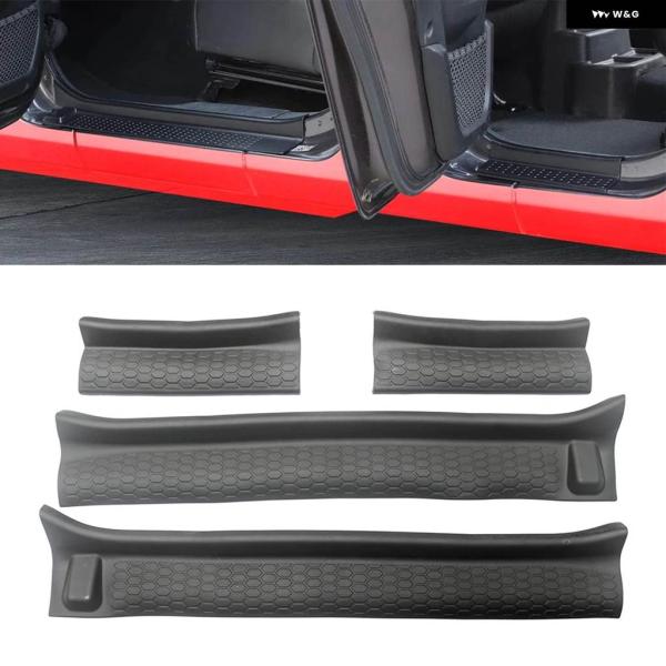 ゴム製車ドアプレートカバー ジープ ラングラー JL グラディエーター JT 4ドア 2018-2022 エントリーガード ドアシルプレートプロテクター カスタム パーツ アクセサリーPlacement on Vehicle:Door Si...