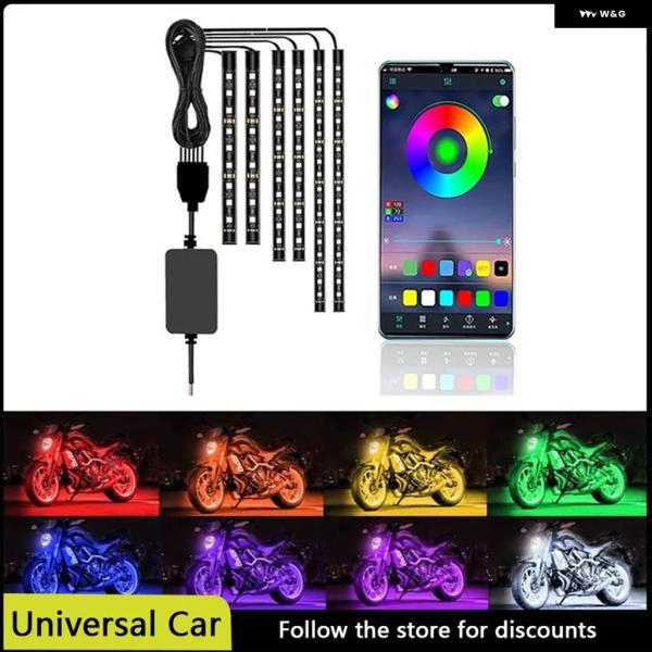 6 IN 1 LEDアンダーグローライト バイク用 ライト RGBネオンフレキシブルストリップ アプリコントロールバックライト カスタム パーツ アクセサリーBattery Included:NoHigh-concerned chemica...