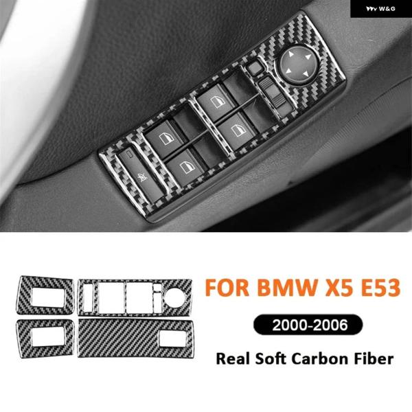 BMW X5 E53 2000-2006用カーボンカーウィンドウパワーリフタースイッチ ボタン パネル トリム フレーム 装飾 ステッカー 内装パーツ カスタム パーツ アクセサリーHigh-concerned chemical:NoneS...