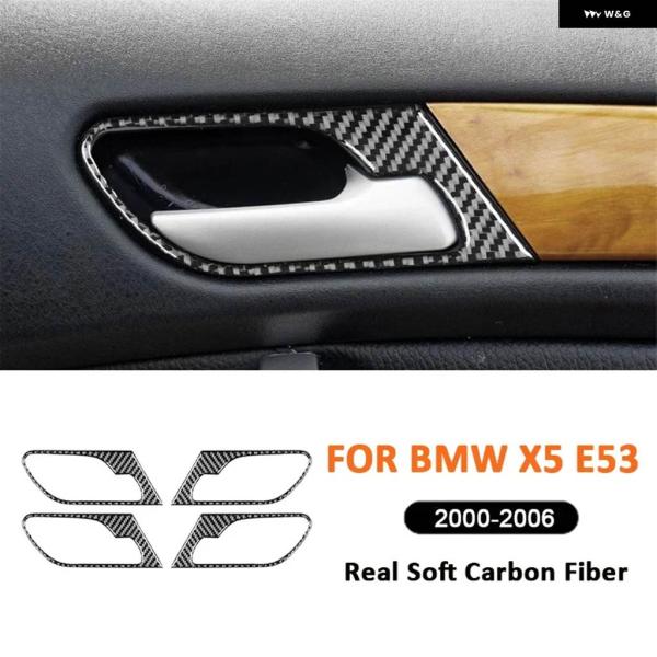 BMW X5 E53 2000-2006用 カーボン 車ドア内側プルハンドル パネル リングボウル フレーム トリム カバー 装飾 ステッカー カスタム パーツ アクセサリーHigh-concerned chemical:NoneStick...