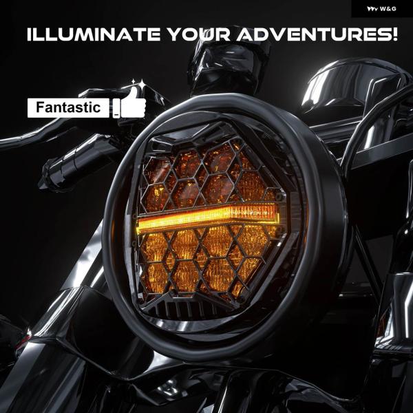ハーレー ホンダ OWVT 600700750用 ラウンド5-3/4 LED ヘッドライト アンバー /ホワイトDRL12V/24Vモーター ヘッドランプ カスタム パーツ アクセサリーHigh-concerned chemical:Non...