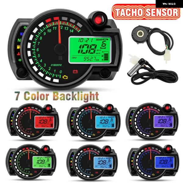 オートバイ メーター 7色バックライト デジタルスピード メーター タコメーター 10000RPM モト ダッシュボード ターボセンサー ブラケット カワサキ カスタム パーツ アクセサリーHigh-concerned chemical:N...