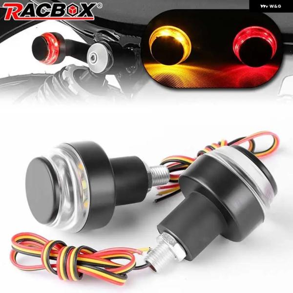 7/8インチ 22MM オートバイ ハンドルバー LEDウィンカーライト LED ハンドルバー エンドブリンカー グリップ プラグシグナルライト点滅 アンバー ホワイトレッド カスタム パーツ アクセサリーBattery Included:...