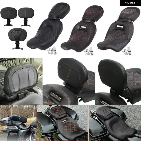 オートバイ ツーアップドライバー/パッセンジャーシート + フロントライダーバックレスト ハーレー ツーリング CVO ストリート エレクトラグライド ロードキング 2009-2023 カスタム パーツ アクセサリーHigh-concern...