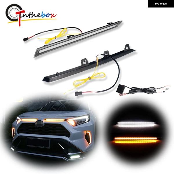 ダイナミックシーケンシャル アンバー ウィンカーライトホワイトDRL LED ヘッドライト グリル ライト配線 ハーネス 2019-2021 トヨタ RAV4 12V カスタム パーツ アクセサリーOEM number:11B949101H...