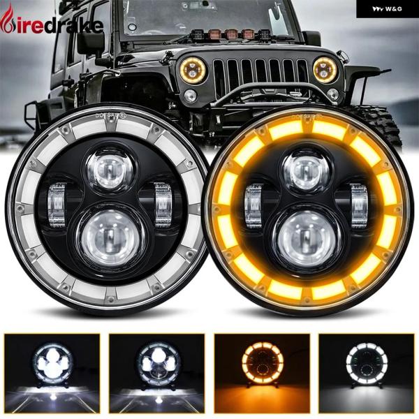LED ラングラー ヘッドライト 7インチ丸型 ヘッドライト JKハレー ジープ 200W 30000LM H4エンジェルアイ 6000K/3500K ヘッドライト カスタム パーツ アクセサリーHigh-concerned chemica...