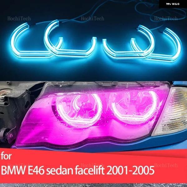 4X DTMアプリ 制御 LEDエンジェルアイ バルブ リングRGBランプ BMW 3シリーズE46セダンフェイスリフト2001-2005ハロゲン ヘッドライト カスタムパーツ アクセサリー 交換用部品Hign-concerned Chem...