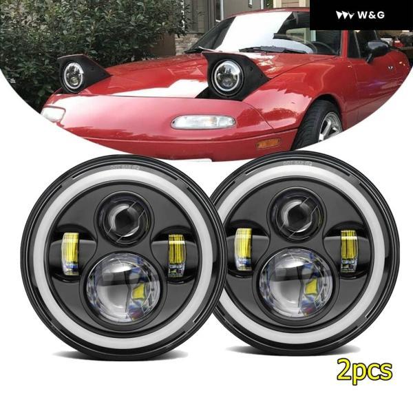 7インチ LED ヘッドライト フルハロー エンジェルアイズ ライト マツダ ミアータ MX5 H6024 90-97 スズキ サムライ ジープ ラングラー JK TJ 97-18 カスタムパーツ アクセサリー 交換用部品Voltage:1...