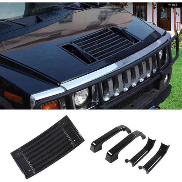 ABSフロントフードデッキベント パネル グリル フード トリム カバー キット ハマーH2 2003-2009アクセサリーフードトップハンドル トリム カバー カスタム パーツ アクセサリーABS Front Hood Deck Vent...