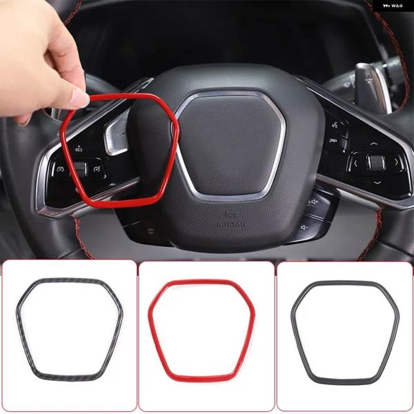 ABSカーボン/レッド シボレー コルベット C8 Z06 Z51 2020-2023カー ステアリングホイール フレーム カバー トリム カー インテリア アクセサリー カスタム パーツ アクセサリーHign-concerned Chem...