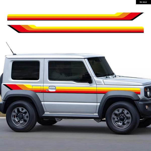 2PCS 車用ウエストライン ステッカー ストライプ 改良オレンジ レッド ブルー ビニールグラフィック デカール ラップ デコレーション ステッカー スズキ ジムニー 2021 2022 カスタム パーツ アクセサリーHigh-conce...
