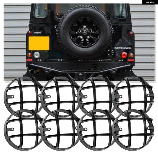 8X 73MM LEDガード グリル ランドローバー ディフェンダー 90 110 127 130 1983-1990 1990-2016 フロントリアライトガードキット カスタム パーツ アクセサリーHigh-concerned chem...