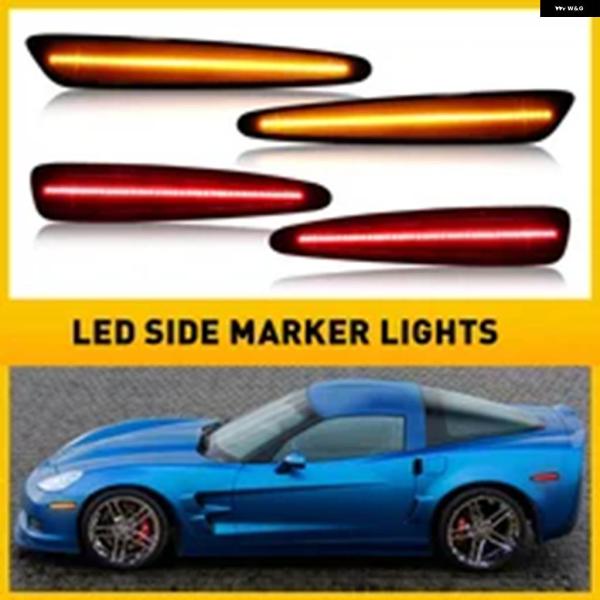 4個 フロント リア バンパー サイドマーカー ウィンカー ライト イエロー レッド LED シボレー コルベット C6 2005-2013 スモーク アクセサリー カスタム パーツ アクセサリーFor Vehicle Brands/Mod...