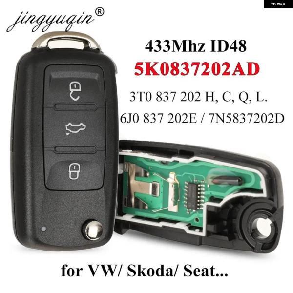 3BT リモートフリップキー 434MHZ ID48チップ VW フォルクスワーゲン ゴルフ パサート ティグアン ポロ ジェッタ ビートル シュコダ セアト 車 5K0837202AD カスタム パーツ アクセサリーHigh-concer...