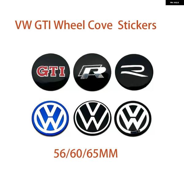 4個 55MM 56MM 60MM 65MM フォルクスワーゲン R-LINE R ポロ T5 ゴルフ パサート シロッコ VW GTI 車用ホイールセンターハブキャップ リムカバー ステッカー カスタム パーツ アクセサリーHigh-co...