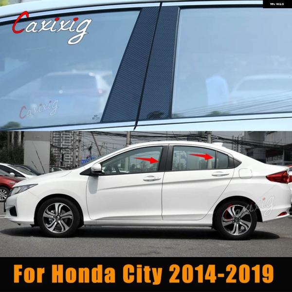 車ドア窓ピラー センターポスト トリム ステッカー ホンダ シティ 2014-2019 STIKERPC EFEK CERMIN HITAM SERAT KARBON 光沢 カスタム パーツ アクセサリーHigh-concerned che...