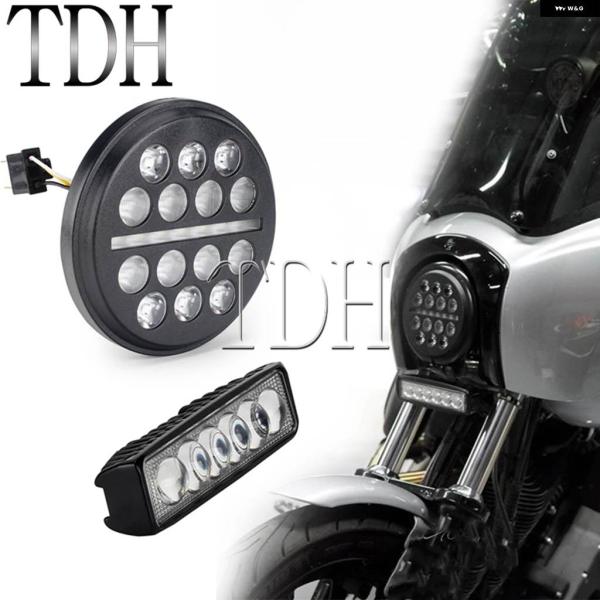 オートバイ LED 5.75インチ ヘッドライト 6インチ スポットライト ライトバー クラブ スタイル 5-3/4インチ フロントライト ハーレー ダイナ ワイドグライド ストリート ファットボブ カスタム パーツ アクセサリーHigh-...