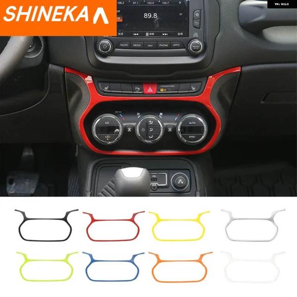 ABS車内 ダッシュボード エアコン ボタン スイッチ 装飾 フレーム カバー 2015-2017年 ジープ レネゲード用 トリム ステッカー カスタム パーツ アクセサリーHigh-concerned chemical:NoneItem ...
