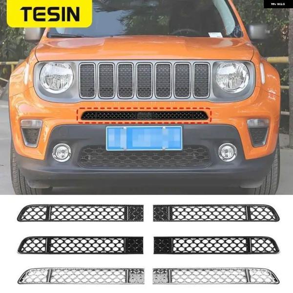 ジープ レネゲード 2019 - 21 フロント グリル メッシュ昆虫ネット 装飾 カバー トリム ステッカー ABSクローム 外装 アクセサリー カスタム パーツ アクセサリーHigh-concerned chemical:NoneExt...