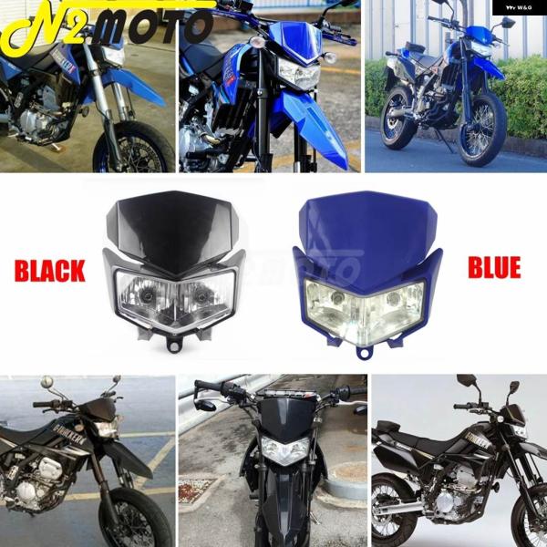ブラックブルー ヘッドライト フェアリング カワサキ KLX250 KLX250S D-TRACKER X 250 KLX250SF ダート バイク モトクロス スーパーモト ツイン フロントランプ カスタム パーツ アクセサリーHigh-...