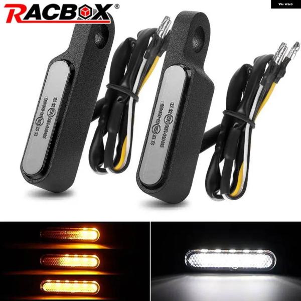 オートバイ ミニ LED ウィンカー ハンドルバー ウィンカー インジケーター アンバー 流水 シグナルランプ ホワイト DRL クリニョタン モト 12V カスタム パーツ アクセサリーBattery Included:NoHigh-co...