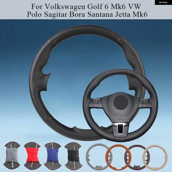 滑り止めカー ステアリングホイール カバー フォルクスワーゲン ゴルフ 6 MK6 VW ポロ サジター ボーラ サンタナ ジェッタ MK6 マイクロファイバーレザー カスタム パーツ アクセサリーHigh-concerned chemic...