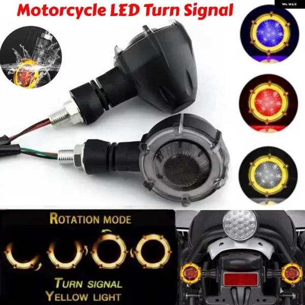 オートバイ ウィンカー LED ライト シーケンシャルフローイングフラッシュ インジケーター ランプ 12V 10MM レトロ デュアルカラー回転 LED ウィンカーライト カスタム パーツ アクセサリーBattery Included:N...