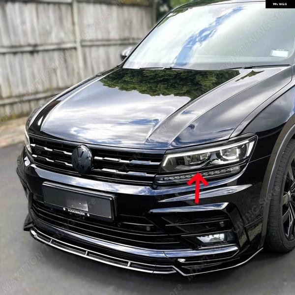 2PCS ABS フロント ヘッドライト デコレーションストリップ フォルクスワーゲン ティグアン 2017-2021 MK2 Rライン ランプアイリッド プロテクター スプリッター ステッカー カスタム パーツ アクセサリーHigh-co...