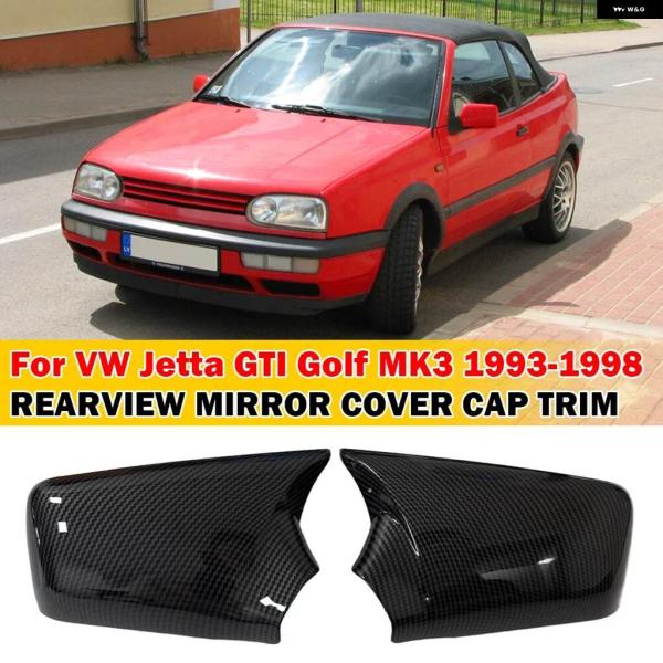 VW GOLF MK3 JETTA 1993-1998 カー ステッカー リアビュー サイドミラー カバー ウィングキャップ ドア リアビューケース トリム カーボンルック カスタム パーツ アクセサリーHigh-concerned che...