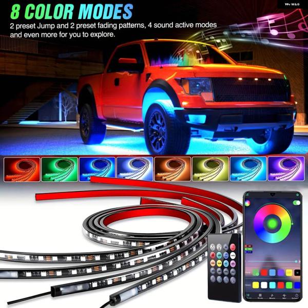 LED 車底ストリップライト RGB フレキシブル 防水 ストリップ アンダーボディライト リモート/アプリ コントロール アンダーボディ 装飾 カスタム パーツ アクセサリーHigh-concerned chemical:NoneVolt...