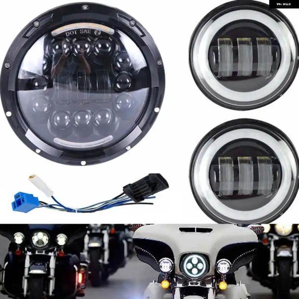 7インチ オートバイ LED ヘッドライト 4.5インチ フォグランプ ハーレー ファットボーイ ストリートグライド ヘリテージ ソフテイル ロードキング スイッチバック用 カスタム パーツ アクセサリーWattage:90wBrand N...