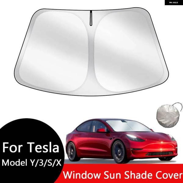 テスラ モデルY /3/S/X フロントガラス サンシェード 紫外線カット強化 折りたたみ式フロントウィンドウサンシェード カバー 耐熱バイザー カスタム パーツ アクセサリーProduct application scenarios:Ot...