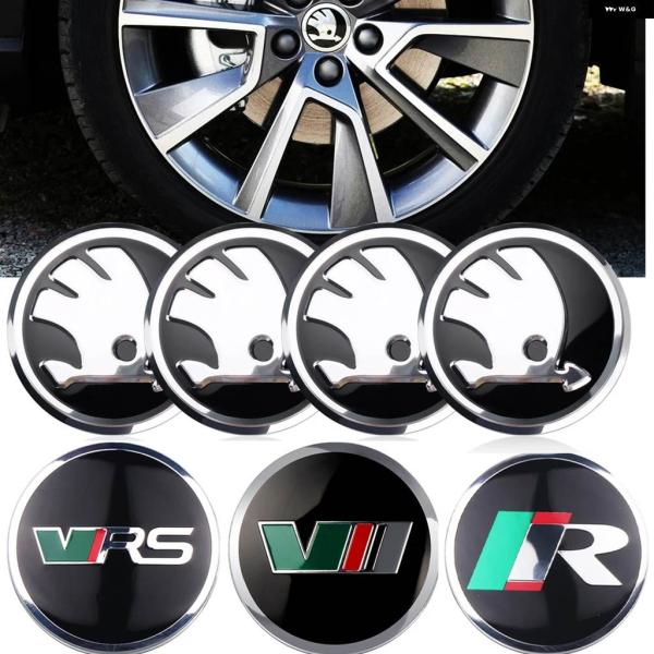 4個 56MM 車ホイールセンターハブキャップバッジ デカール ホイールカバー ステッカー シュコダ S コディアック ファビア カミク カロック オクタビア 3 A5 ラピッド スカラ用 カスタム パーツ アクセサリーHigh-conce...