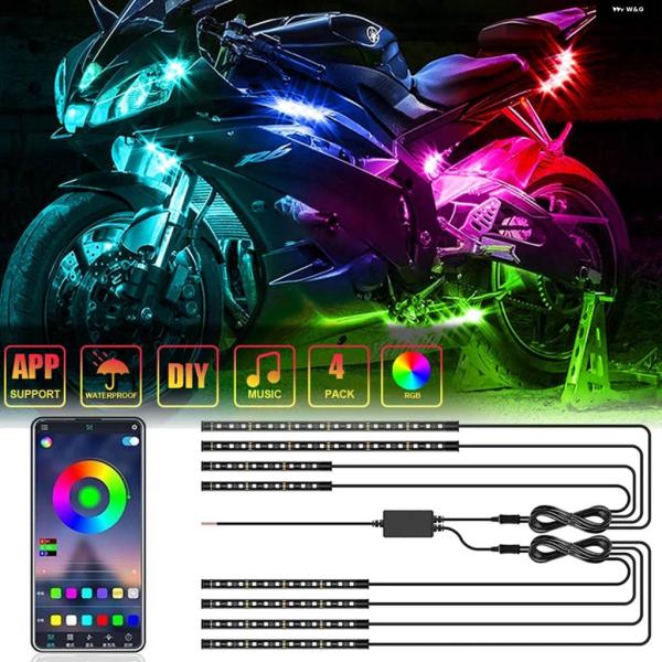 RGB LED ムード アンビエント ライト キット アプリ 音楽 コントロール フレキシブル 防水 ネオン ストリップ 車 バイク 装飾 ランプ 12V カスタム パーツ アクセサリーBattery Included:NoHigh-con...