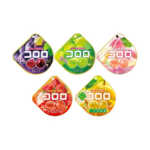 「グレープ味」「マスカット味」「とちあいか味」「清水白桃味」「二十世紀梨味」を食べ比べてみてください。■名称:グミキャンディー■内容量:各種1個／計5個