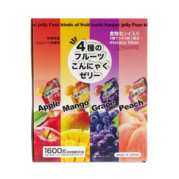 日本一の生産量を誇る群馬県産のこんにゃく粉を使用したフルーツ味のこんにゃくゼリーです。おなかのことを考え食物繊維をたっぷりと配合しました。1個にコラーゲン55mg配合、5個でレタス約1個分の食物繊維がとれます。■内容量:1600g（80個）...