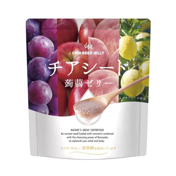 チアシード入りのヘルシーな蒟蒻ゼリーです。ぶどう味・もも味・りんご味・瀬戸内レモン味の４種類がお楽しみいただけます。人工甘味料ではなく、体に優しい甜菜糖を使用。チアシード60,000mg 配合（１個あたり1000mg）■内容量:60個■原材...