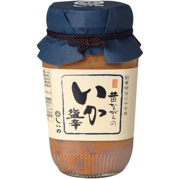 新鮮ないかとよく熟成されたゴロを使った、昔ながらのいか塩辛。鮮度が良く歯ざわりと風味はバツグンです。同時に取れたイカのワタで仕上げた本物のいか塩辛は、伝統の味として根強い人気があります。