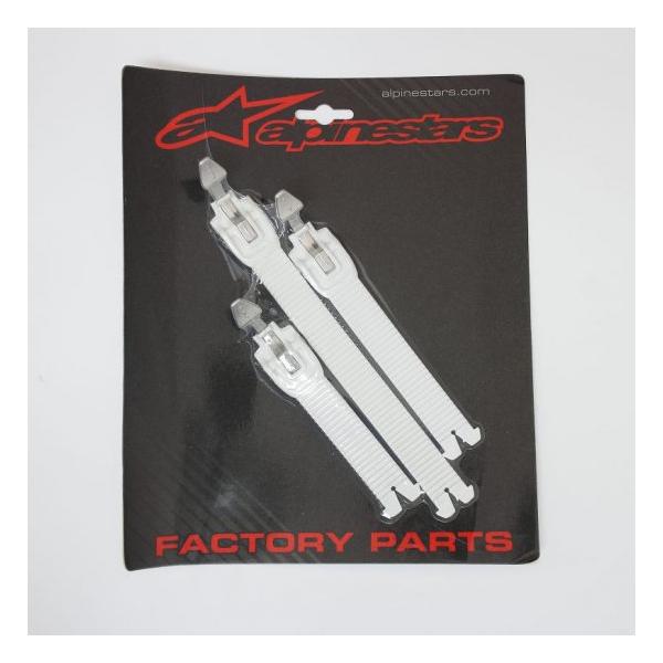 ALPINESTARS 2014〜2018年モデルまでのTECH10ブーツ用のリペアストラップセットです。(※画像2枚目のタイプのTECH10用です。)アルミ＆プラスチック製。片足分3本入り。
